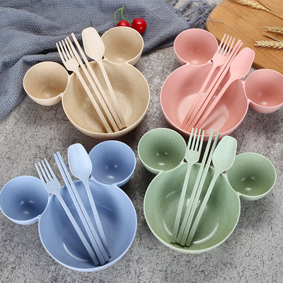 Kid Cartoon Mouse Lunch Box Children Baby Rice Feeding Bowl Plastic Snack Plate Tableware
